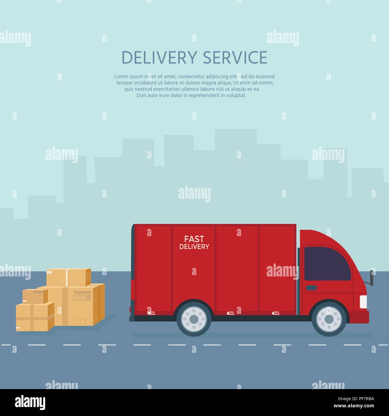 Logistics and delivery service concept: truck, lorry, van with store ...