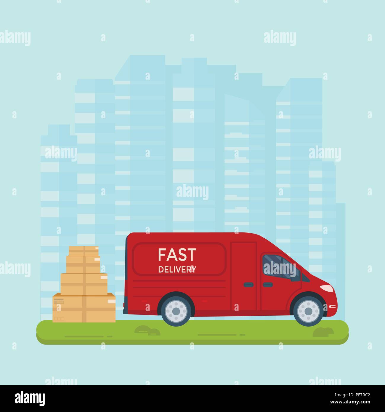 Logistics and delivery service concept: truck, lorry, van with package ...