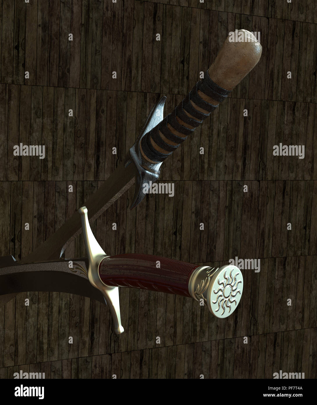 3d illustration a non-isolated background. Medieval weapons Stock Photo ...