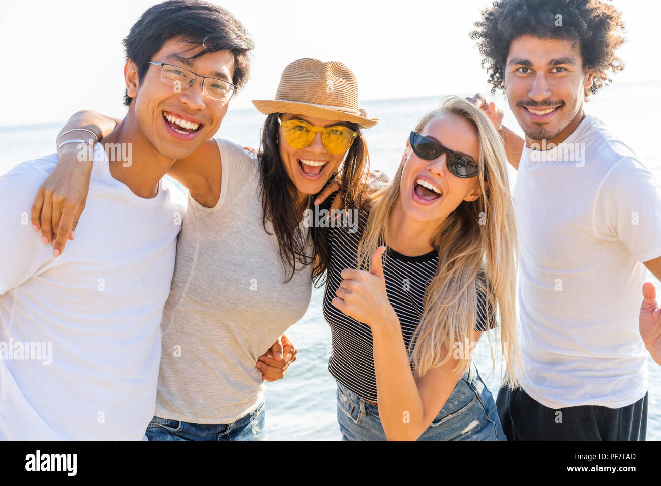 Portrait Of Friends Having Fun Together On Beach Vacation Stock Photo ...