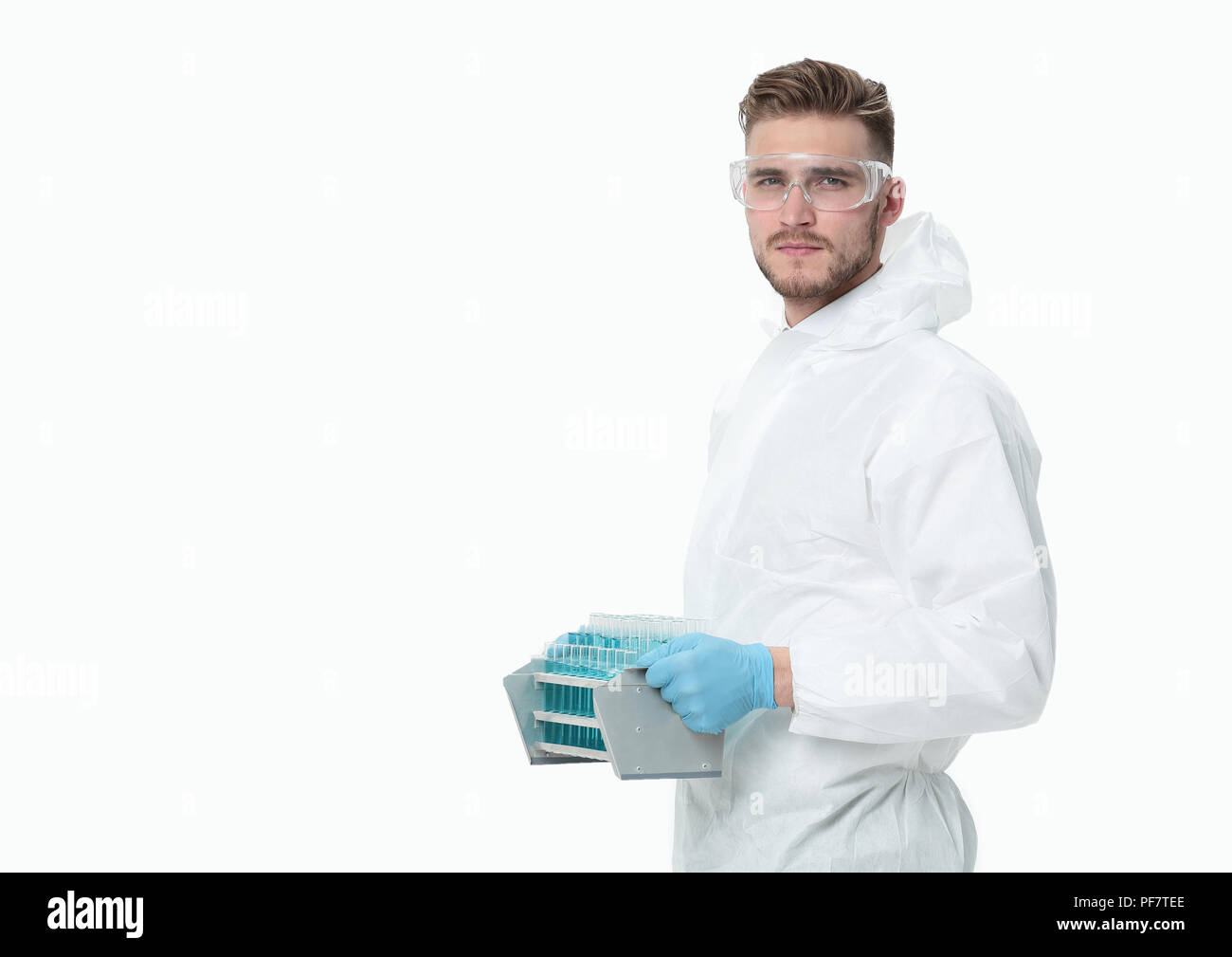 modern scientist holds a container with tubes Stock Photo - Alamy