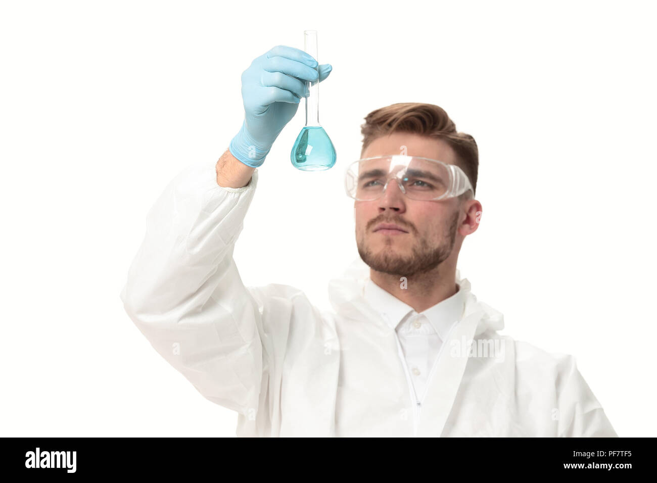successful scientist showing thumb up Stock Photo - Alamy