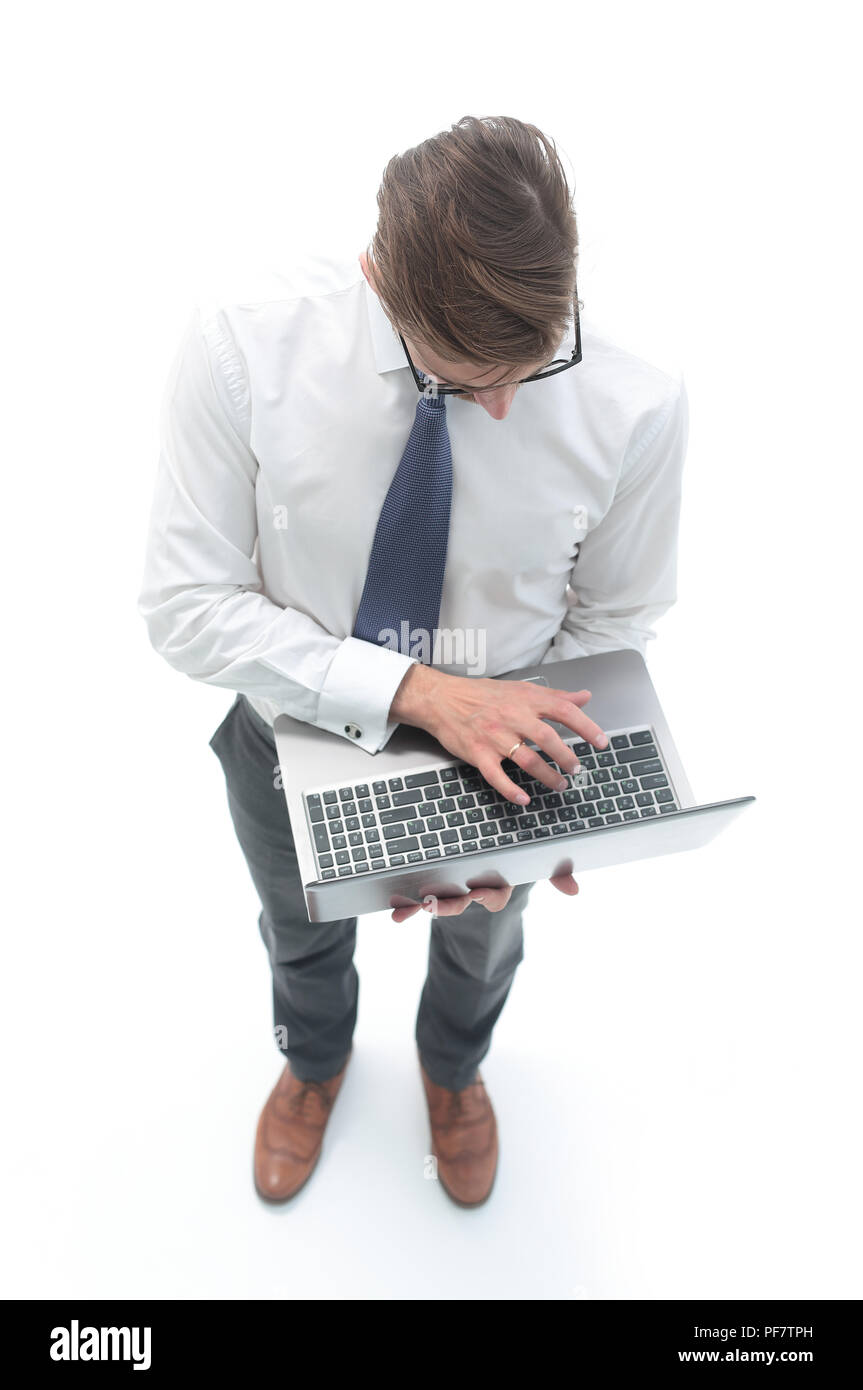 top view. businessman typing on laptop keyboard Stock Photo - Alamy
