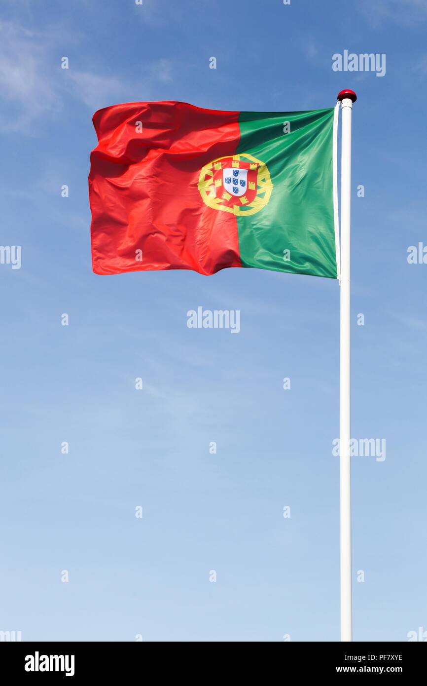 Flag of Portugal waving in the sky Stock Photo - Alamy