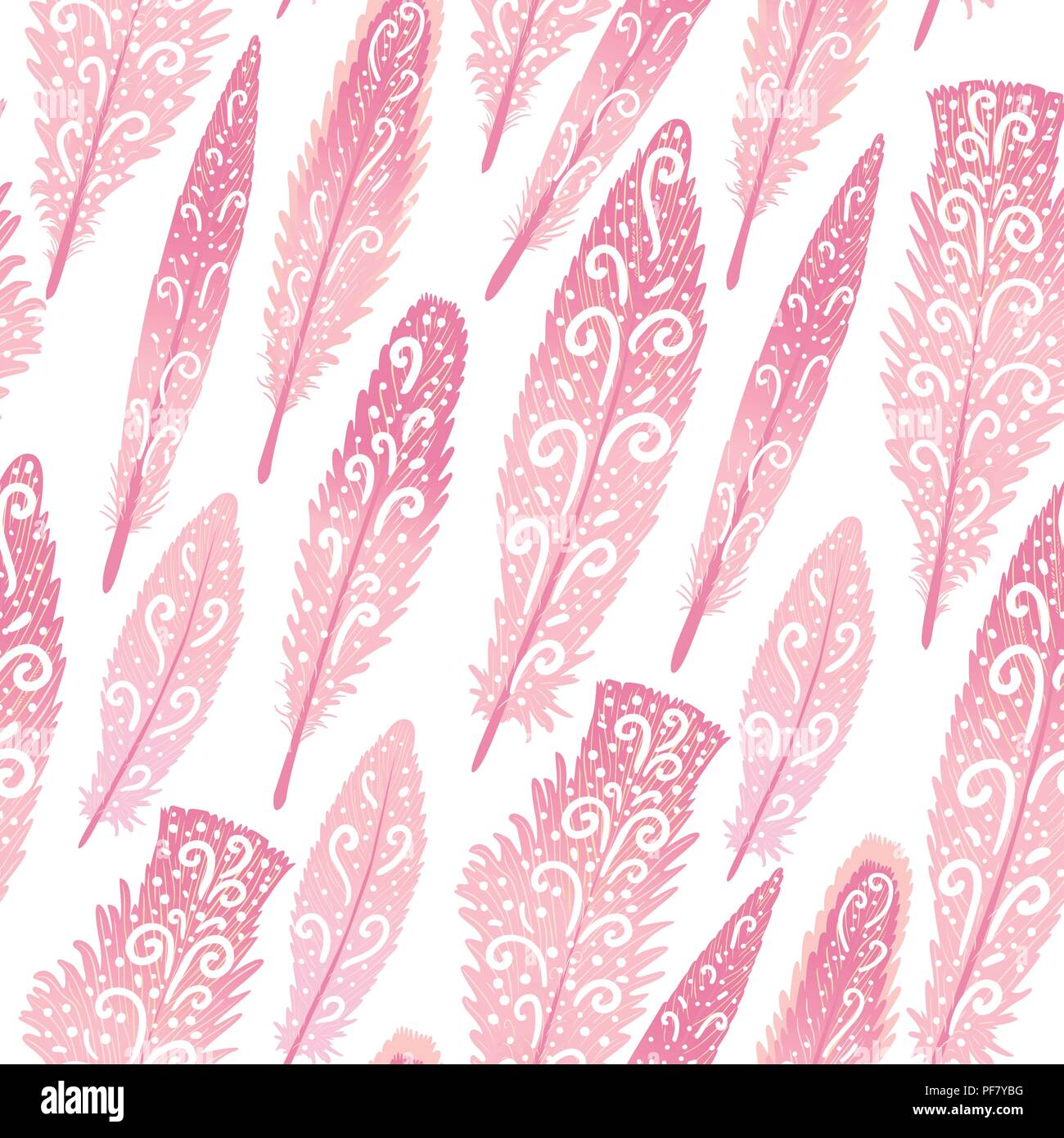 Flamingo feather brigth colorful hand drawn swirls. Seamless pattern ...