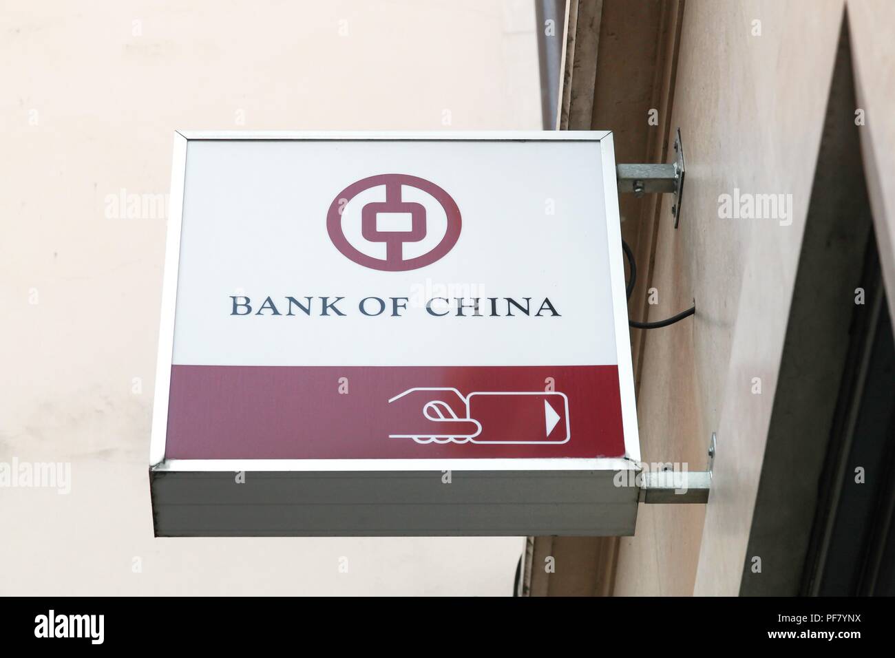 Lyon, France - July 19, 2018: Bank of China logo on a wall. Bank of ...