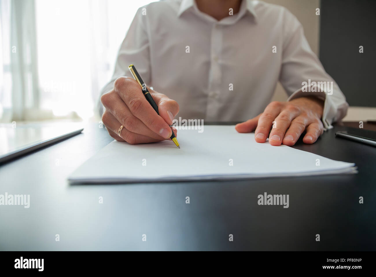 Close up business man signing contract making a deal, classic business ...
