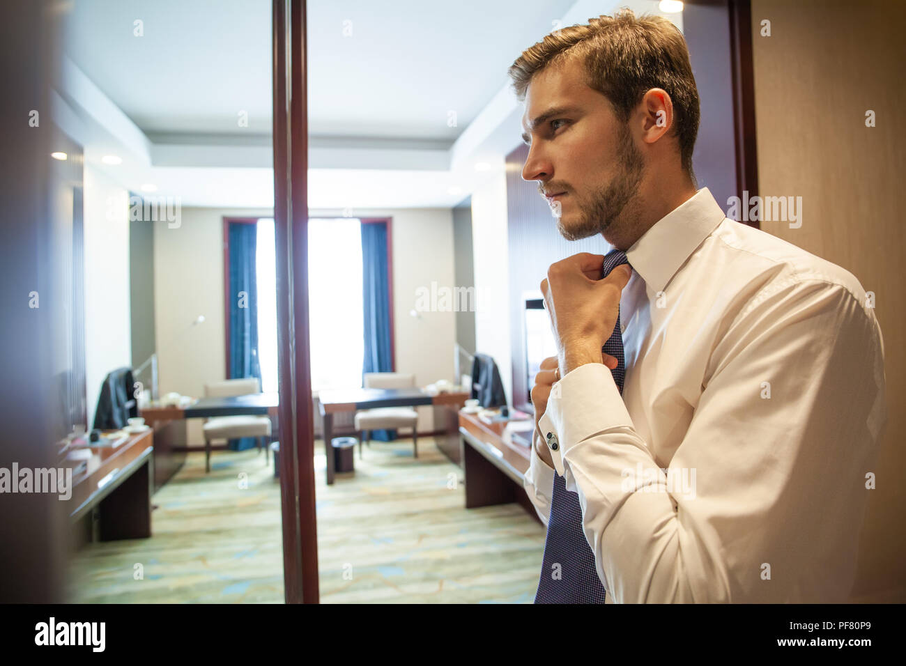 People, business,fashion and clothing concept - close up of man in ...