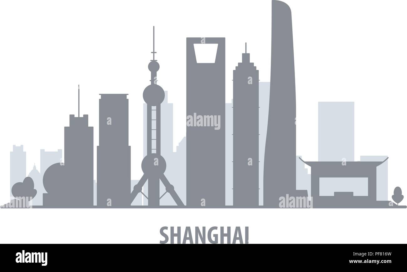 Shanghai city skyline - cityscape silhouette with landmarks Stock ...