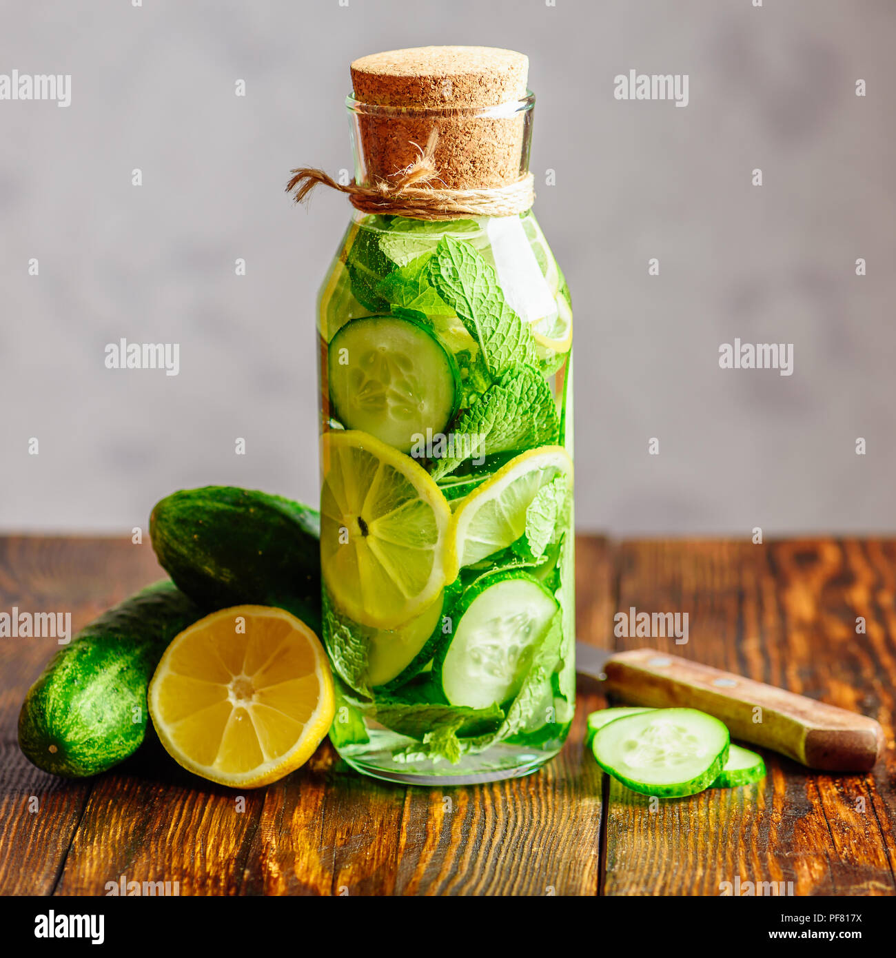 Summer Drink with Sliced Lemon, Cucumber and Sprigs of Mint ...