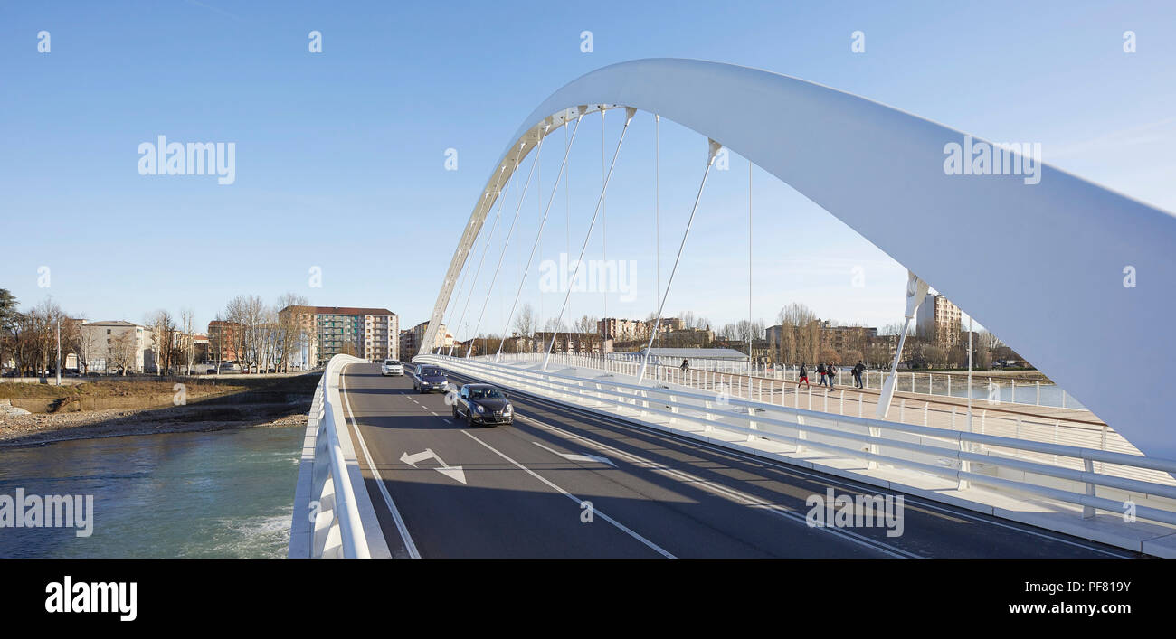 View of the traffic lane of the bridge. Cittadella Bridge, Alessandria ...