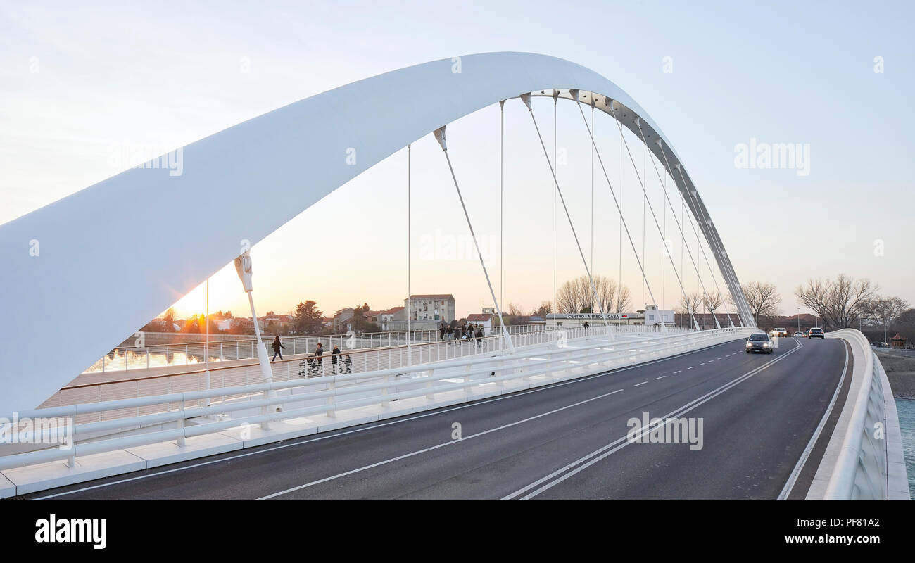 View of the traffic lane of the bridge. Cittadella Bridge, Alessandria ...