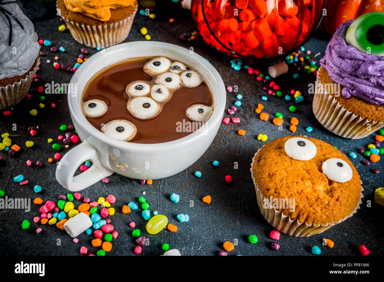 Funny children's treats for Halloween, creepy hot chocolate with ...