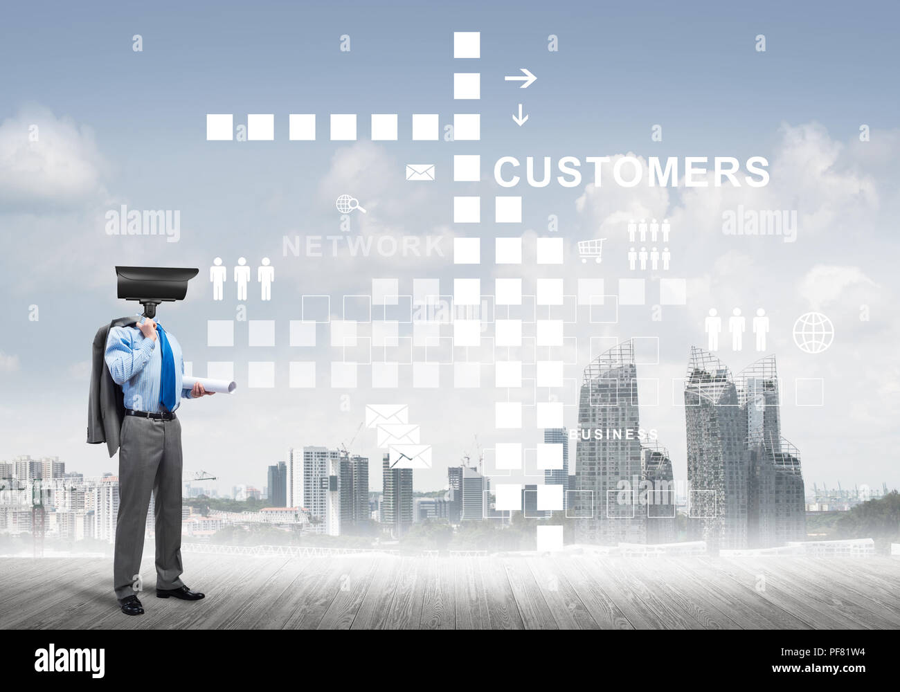 Concept of security and privacy protection with camera headed man Stock ...