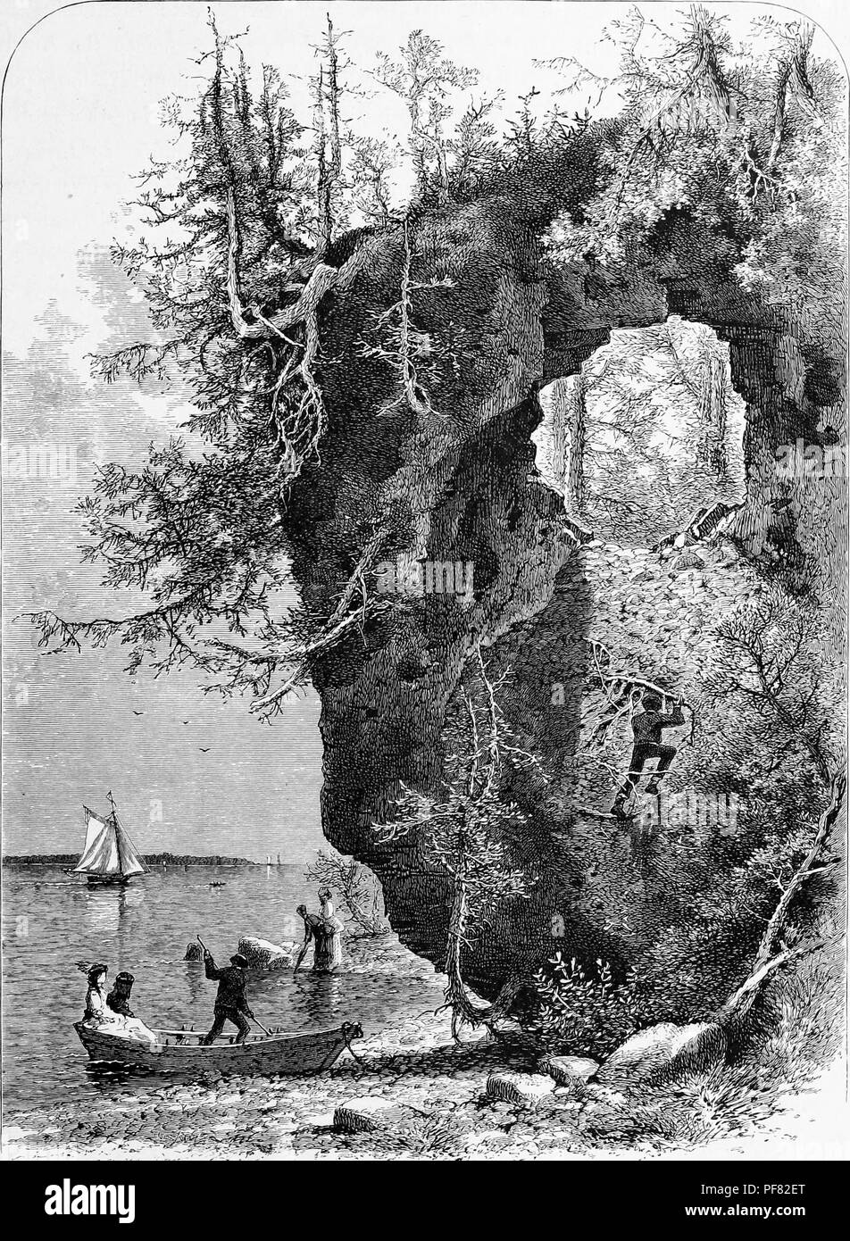 Black and white vintage print depicting several people in Victorian ...