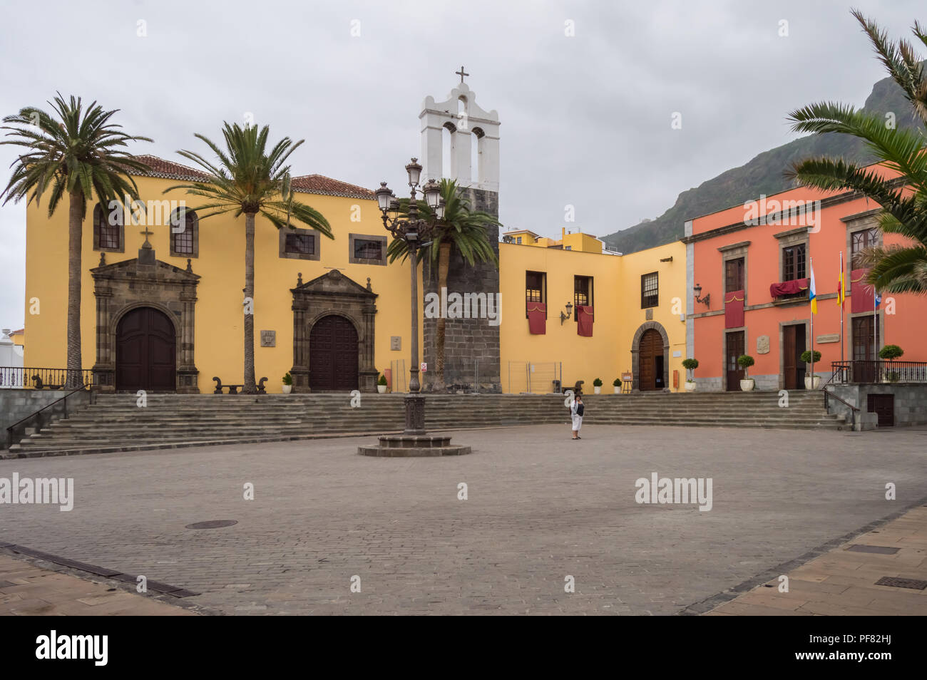 Garachico town square with the facade of a former convent in Tenerife ...