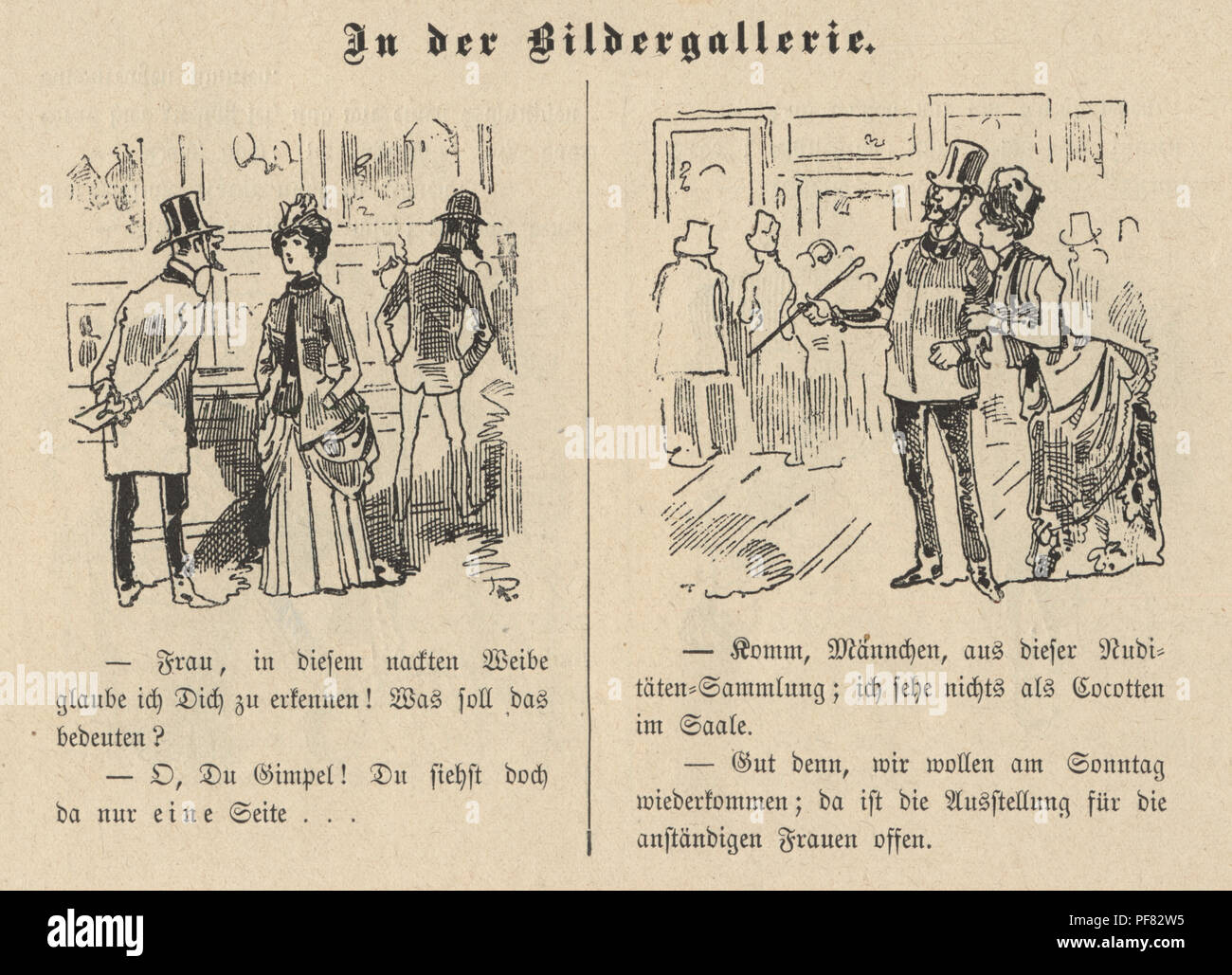 Vintage engraving of Victorian cartoon of a couple visiting the Art ...