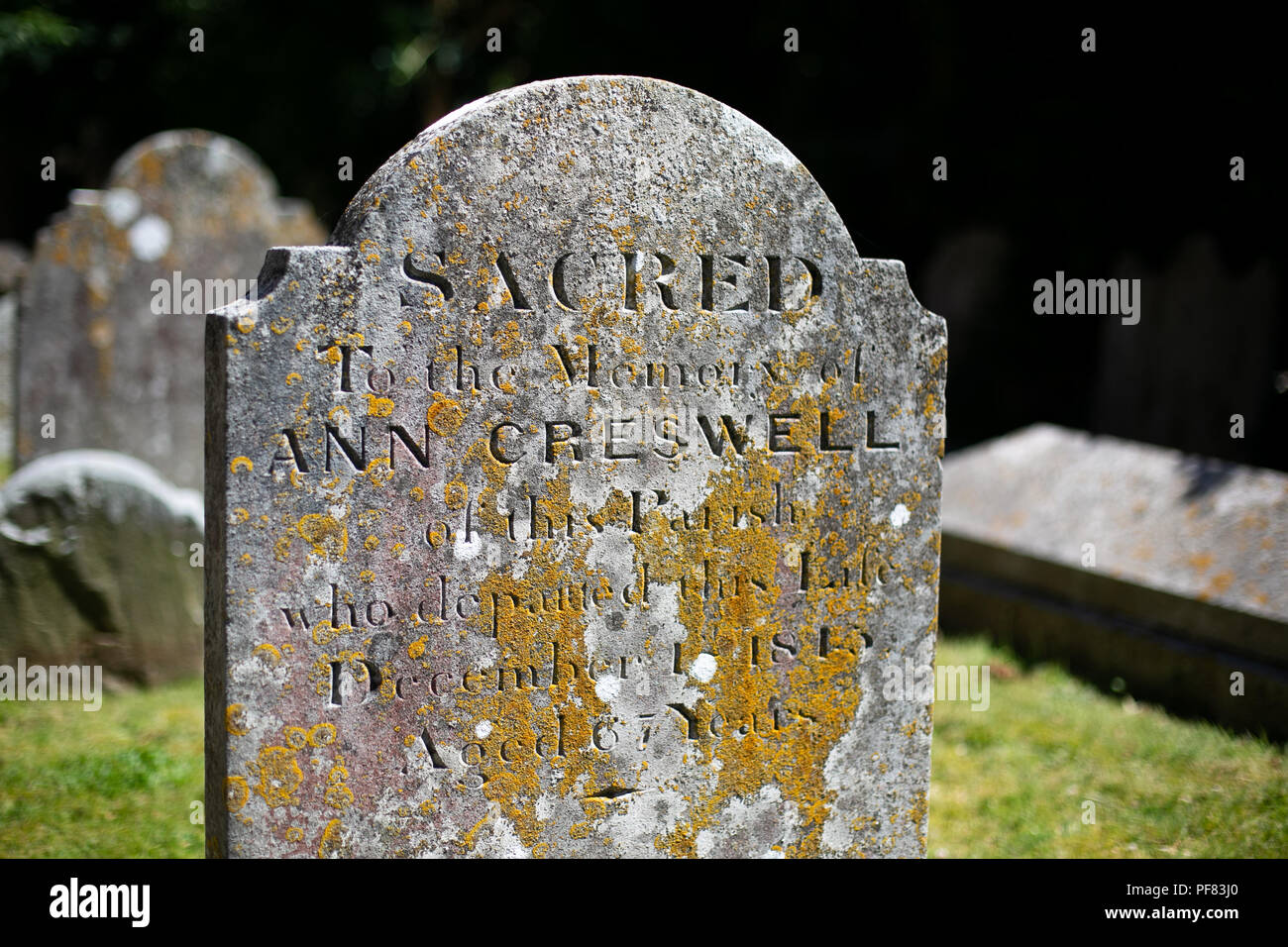 Close up of burial headstone in an english village cemetery Stock Photo ...