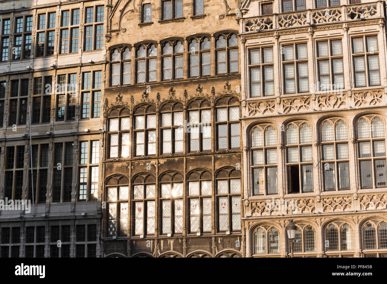 Old Belgian architecture in Antwerp with beautiful light on facade ...