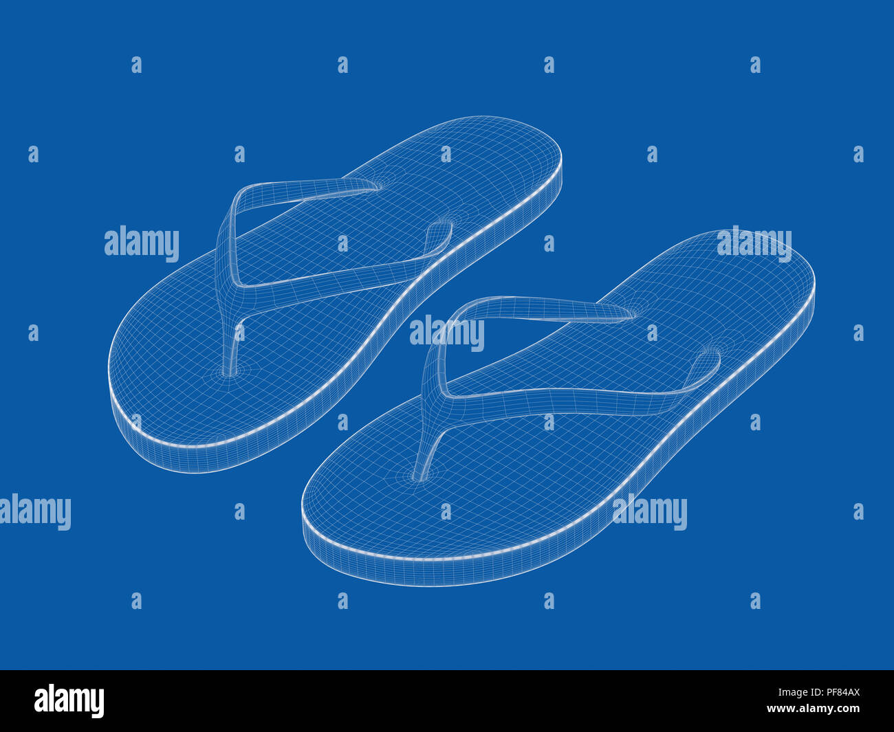 3D wire-frame model of flip flops on blue background Stock Photo - Alamy