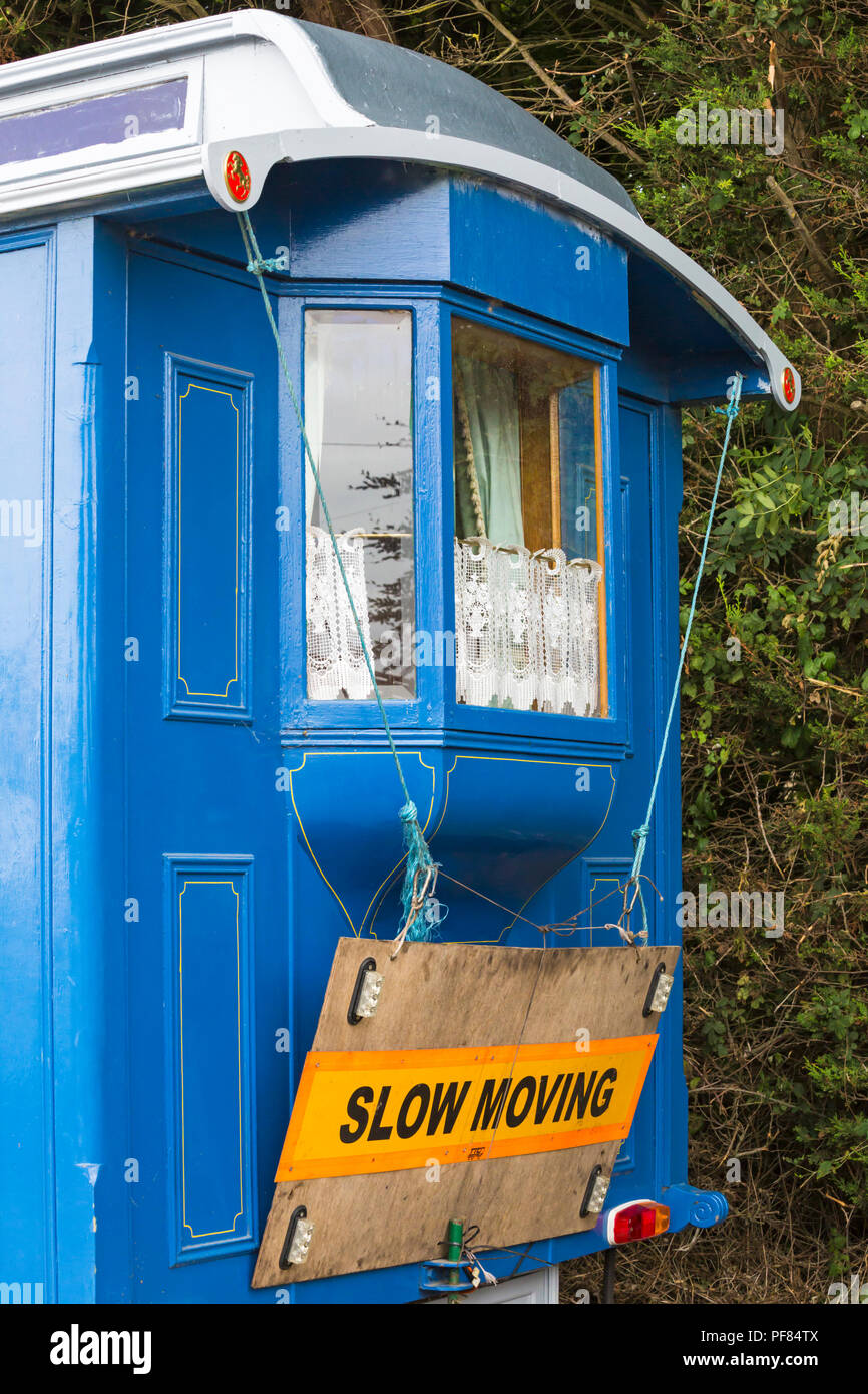 Slow moving sign on back of carriage wagon at Horton, Dorset UK in ...