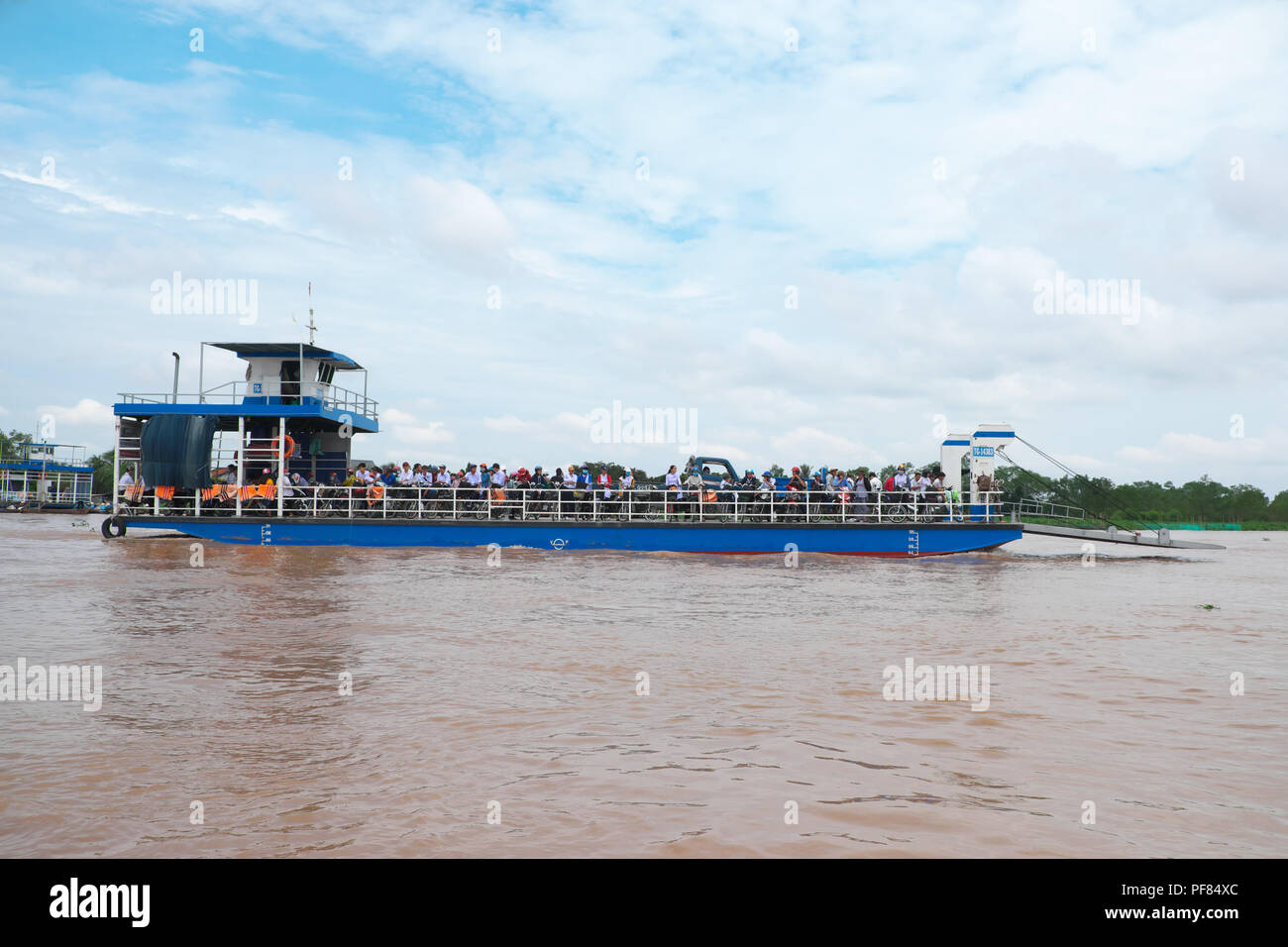 Vietnam Mekong River ferry boat crossing the Mekong Delta waterways ...