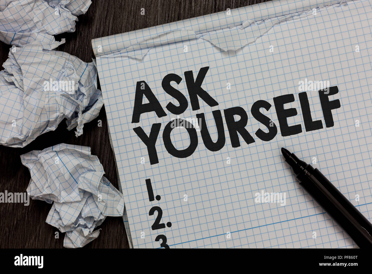 Text sign showing Ask Yourself. Conceptual photo Thinking the future ...