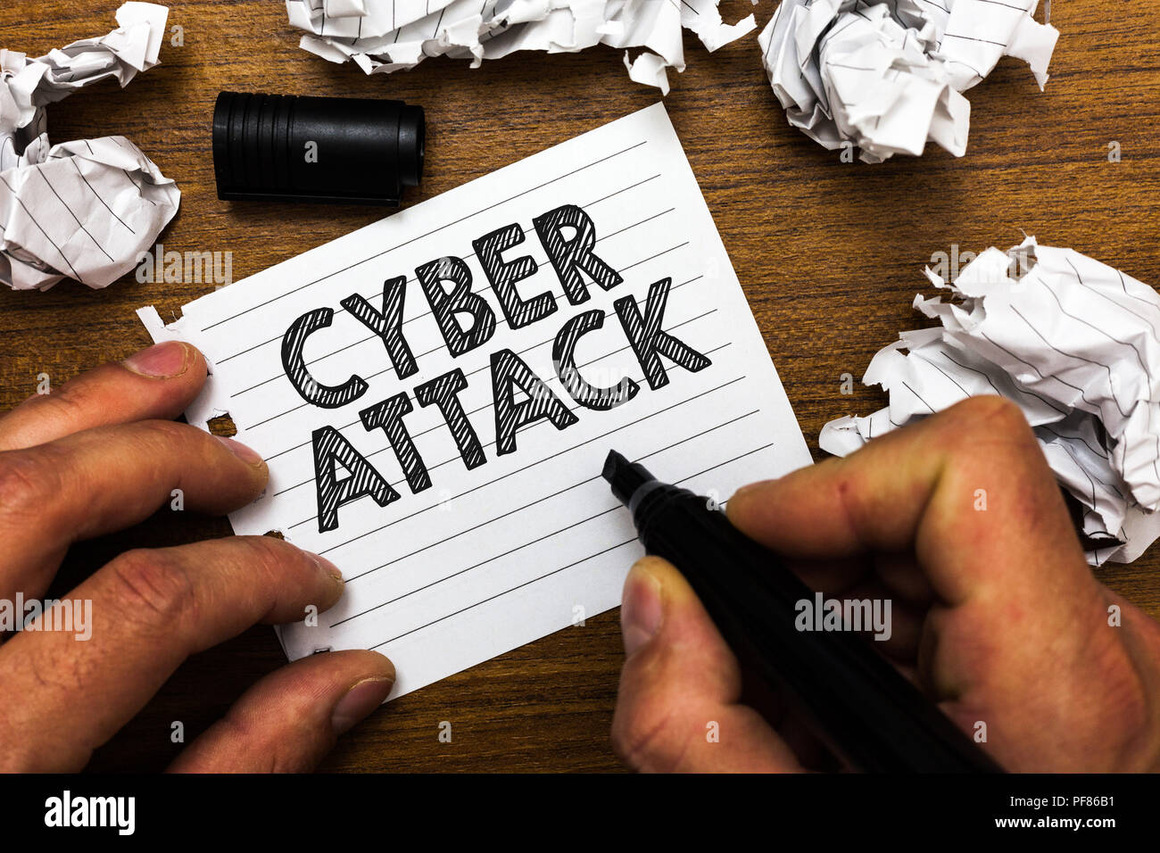 Text sign showing Cyber Attack. Conceptual photo An attempt by hackers ...