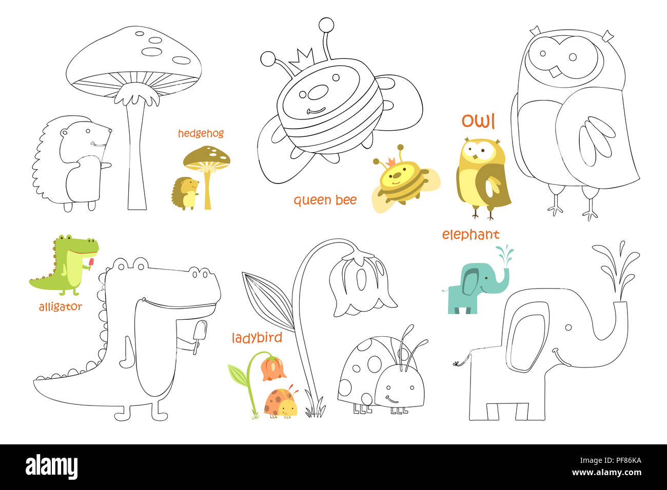 Kids coloring page. Coloring book with animal. Doodle illustration ...