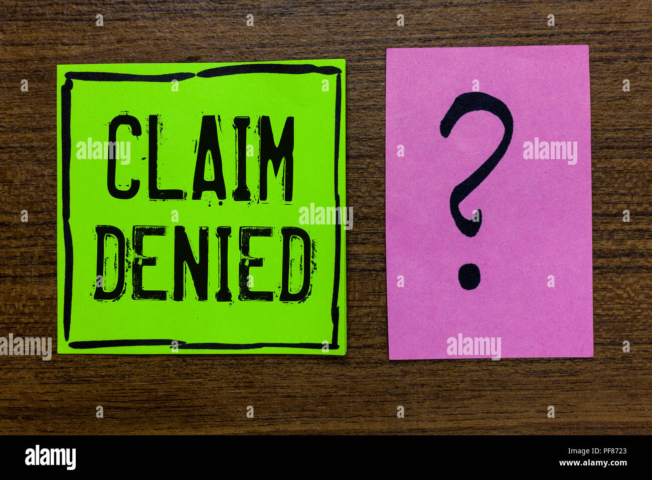 Handwriting text Claim Denied. Concept meaning Requested reimbursement ...