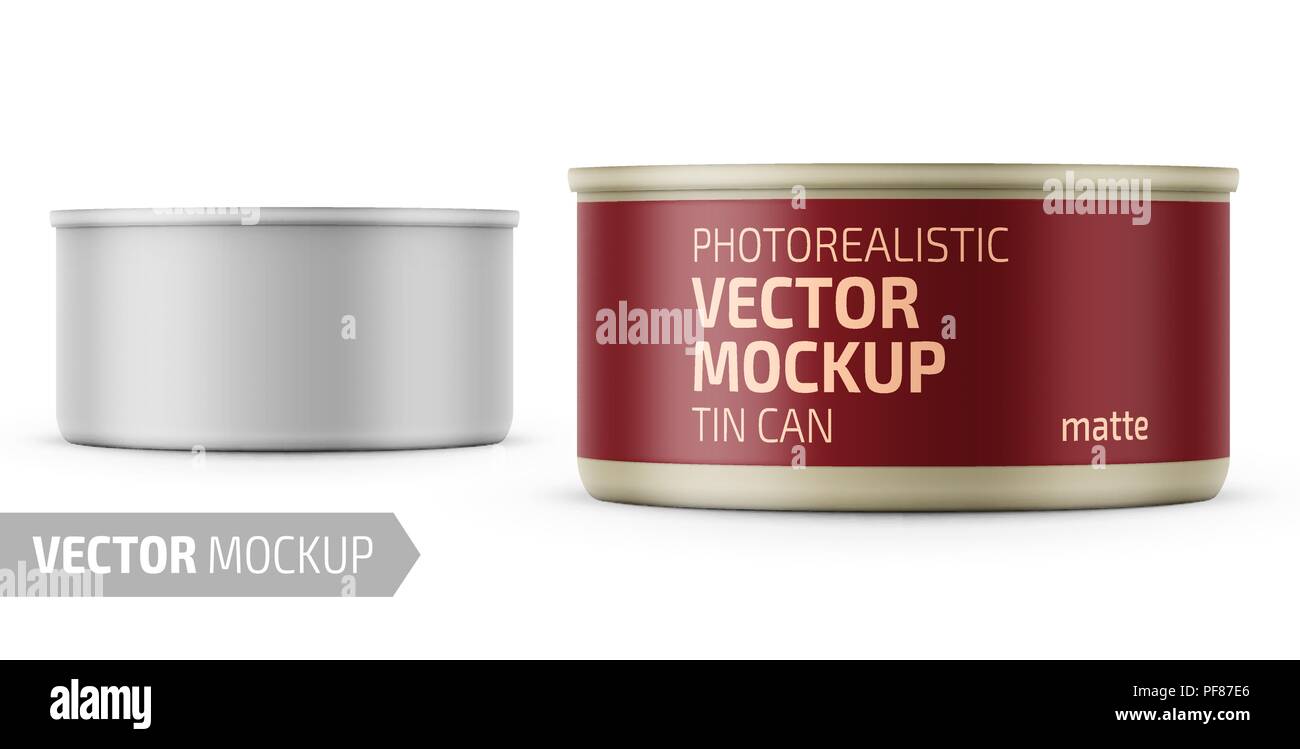 Low-profile matte tuna can with label on white background. Photo ...