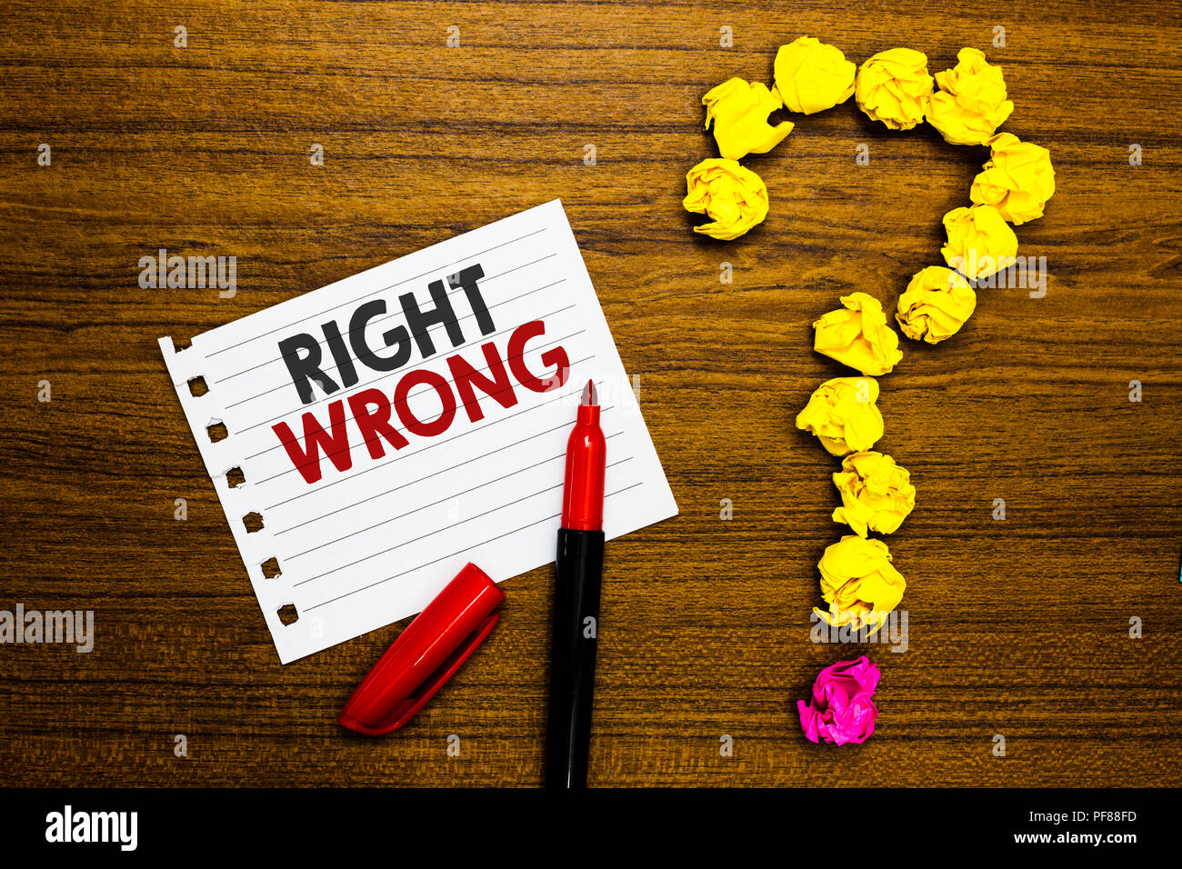 Handwriting Text Right Wrong Concept Meaning Choose Between Two Decisions Correct And Bad One