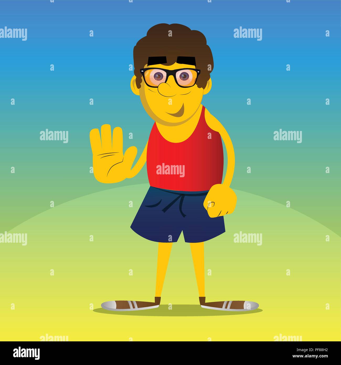 Yellow man showing deny or refuse hand gesture. Vector cartoon ...