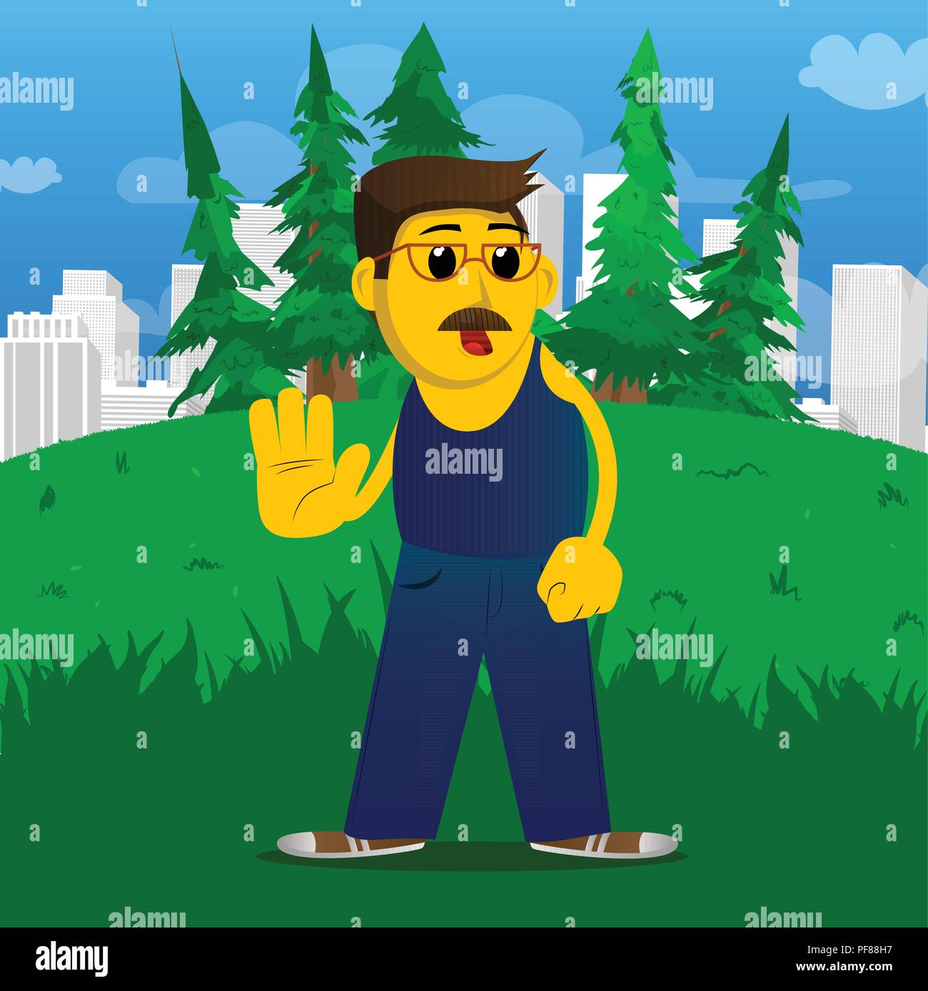 Yellow man showing deny or refuse hand gesture. Vector cartoon ...