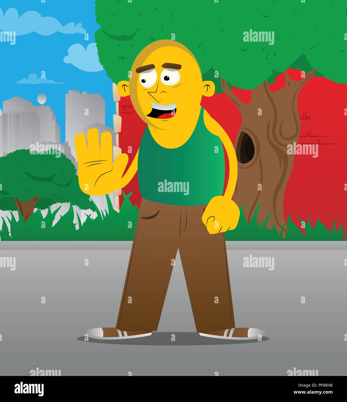 Yellow man showing deny or refuse hand gesture. Vector cartoon ...