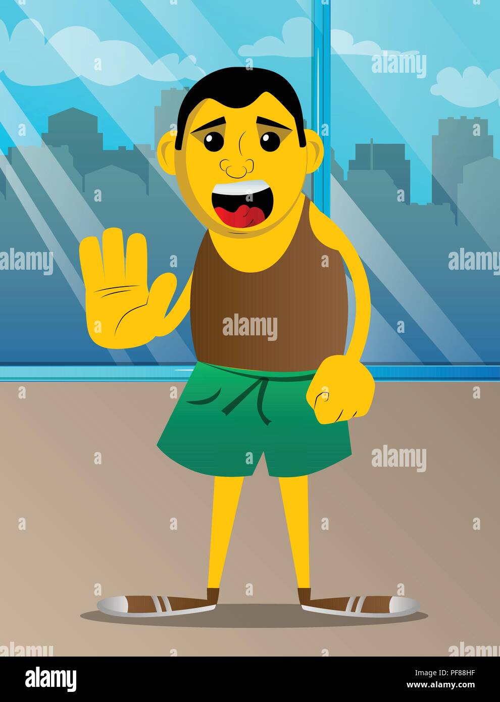 Yellow man showing deny or refuse hand gesture. Vector cartoon ...