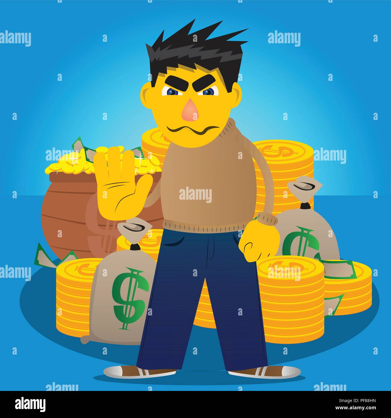 Yellow man showing deny or refuse hand gesture. Vector cartoon ...