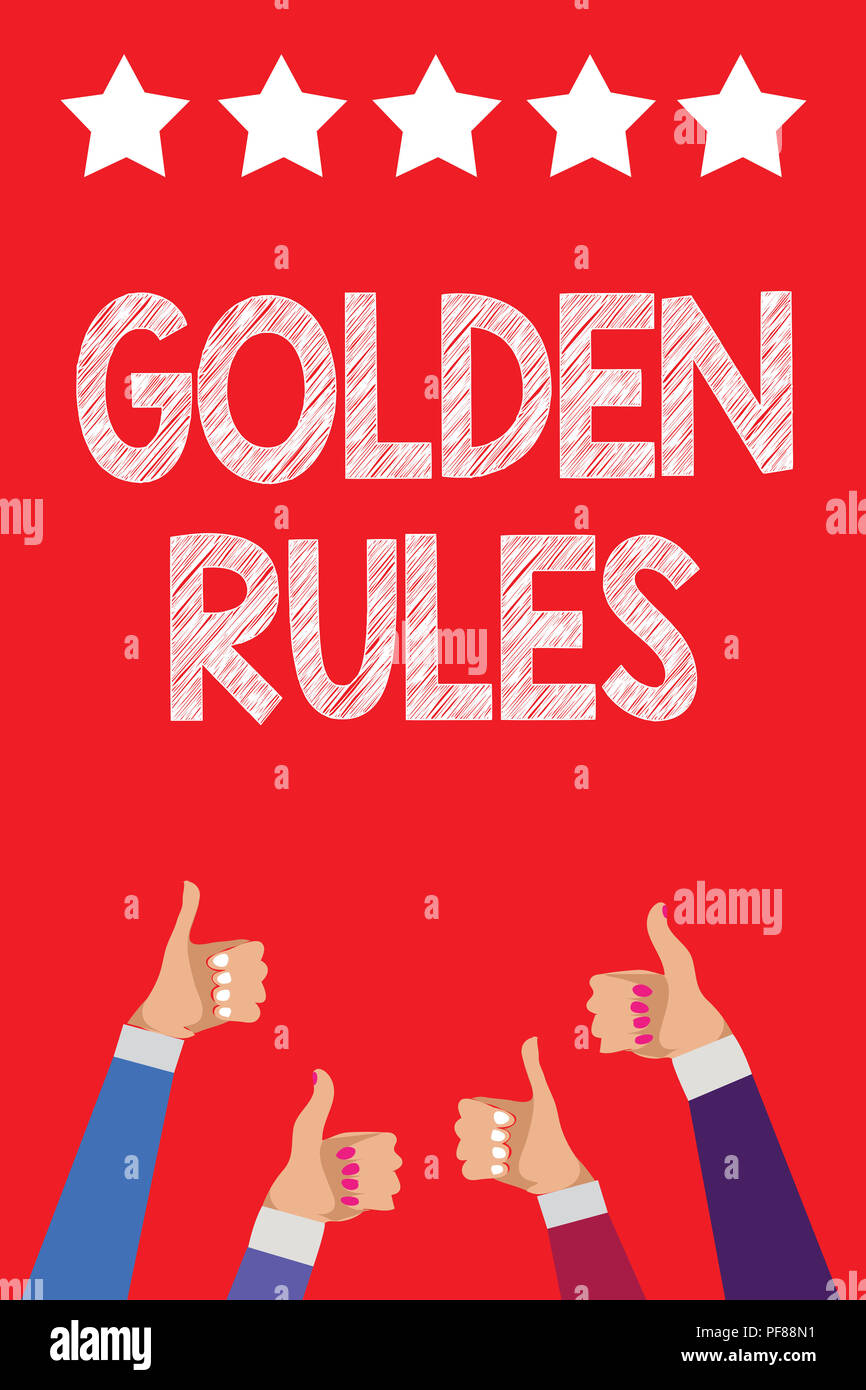 Handwriting text writing Golden Rules. Concept meaning Basic principle that should be followed ...
