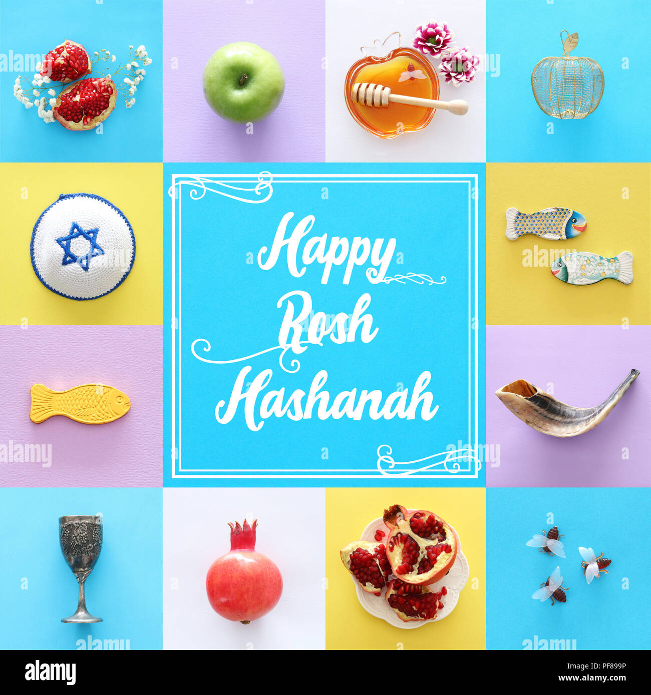 Rosh hashanah (jewish New Year holiday) collage concept. Traditional ...