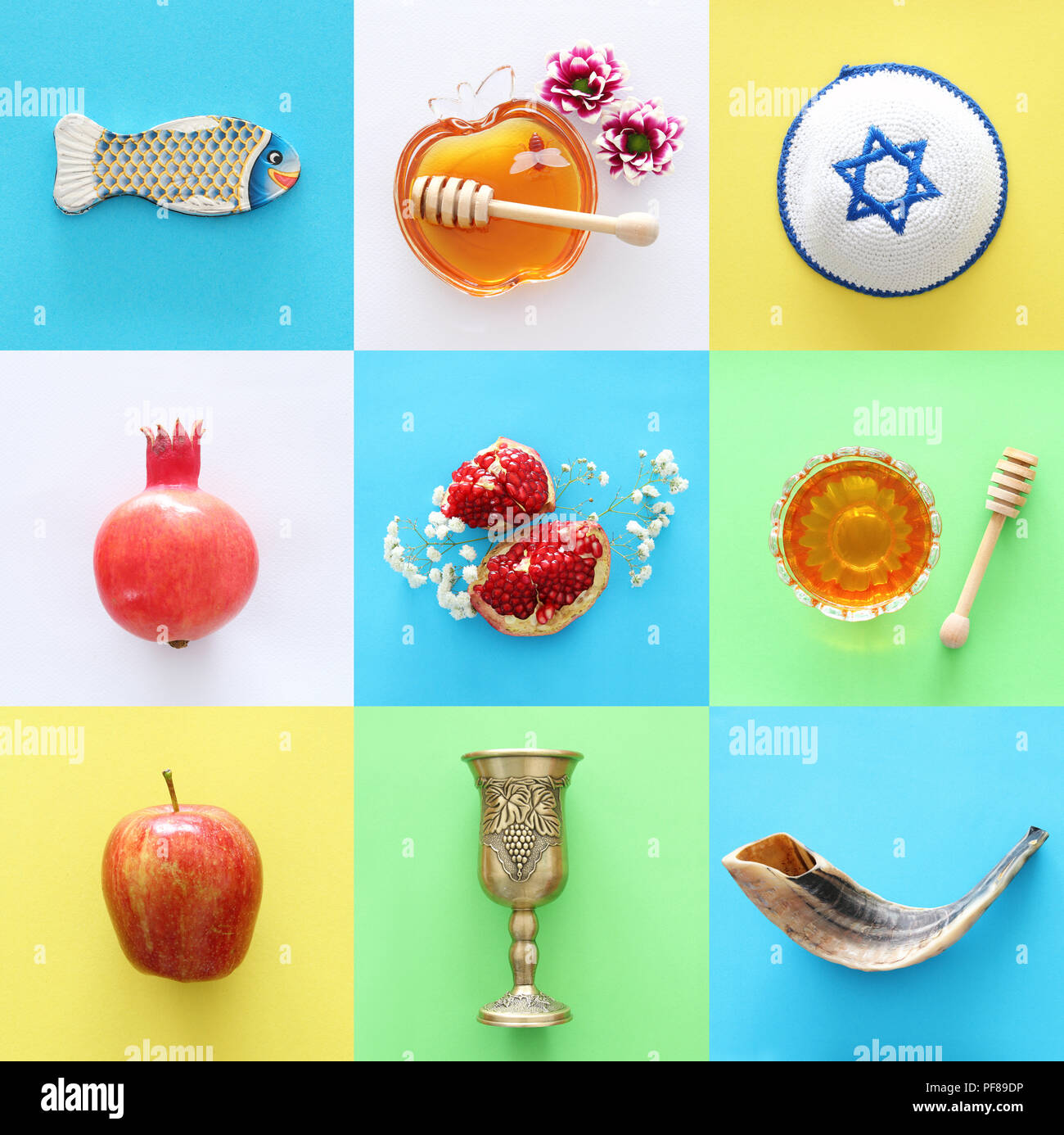 Rosh hashanah (jewish New Year holiday) collage concept. Traditional ...