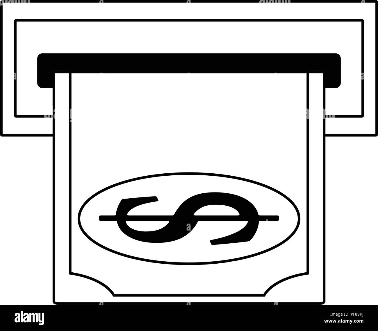 Icon of dollar banknote sliding from atm slot. Thin line design. Vector ...