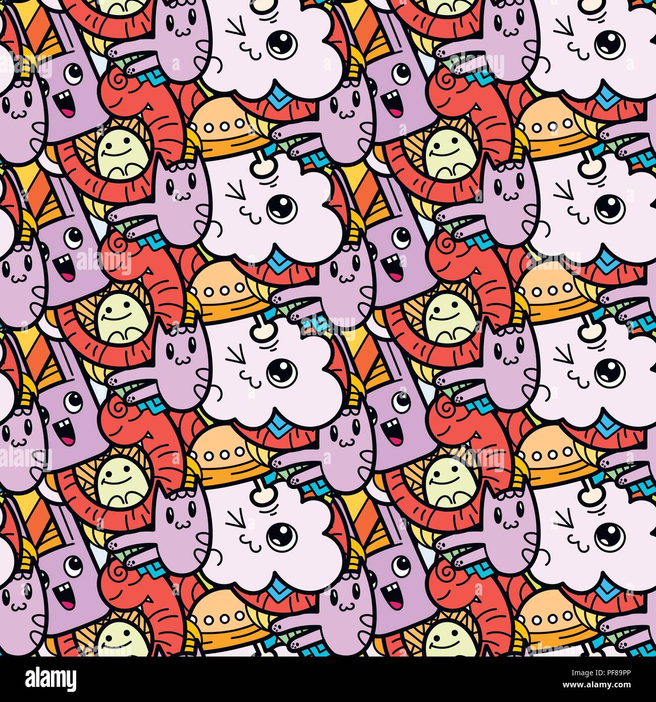 Funny doodle monsters seamless pattern for prints, designs and coloring ...