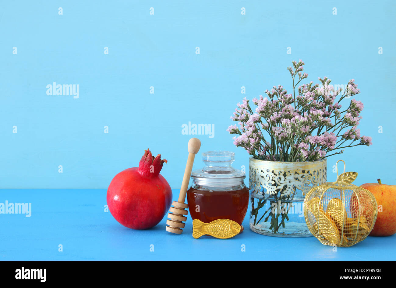 Rosh hashanah (jewish New Year holiday) concept. Traditional symbols ...