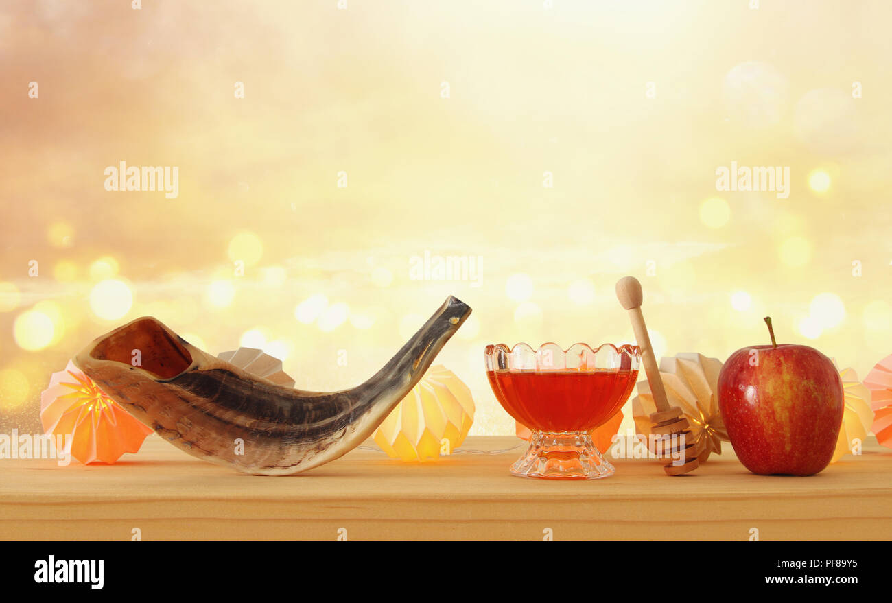 Rosh hashanah (jewish New Year holiday) concept. Traditional symbols ...