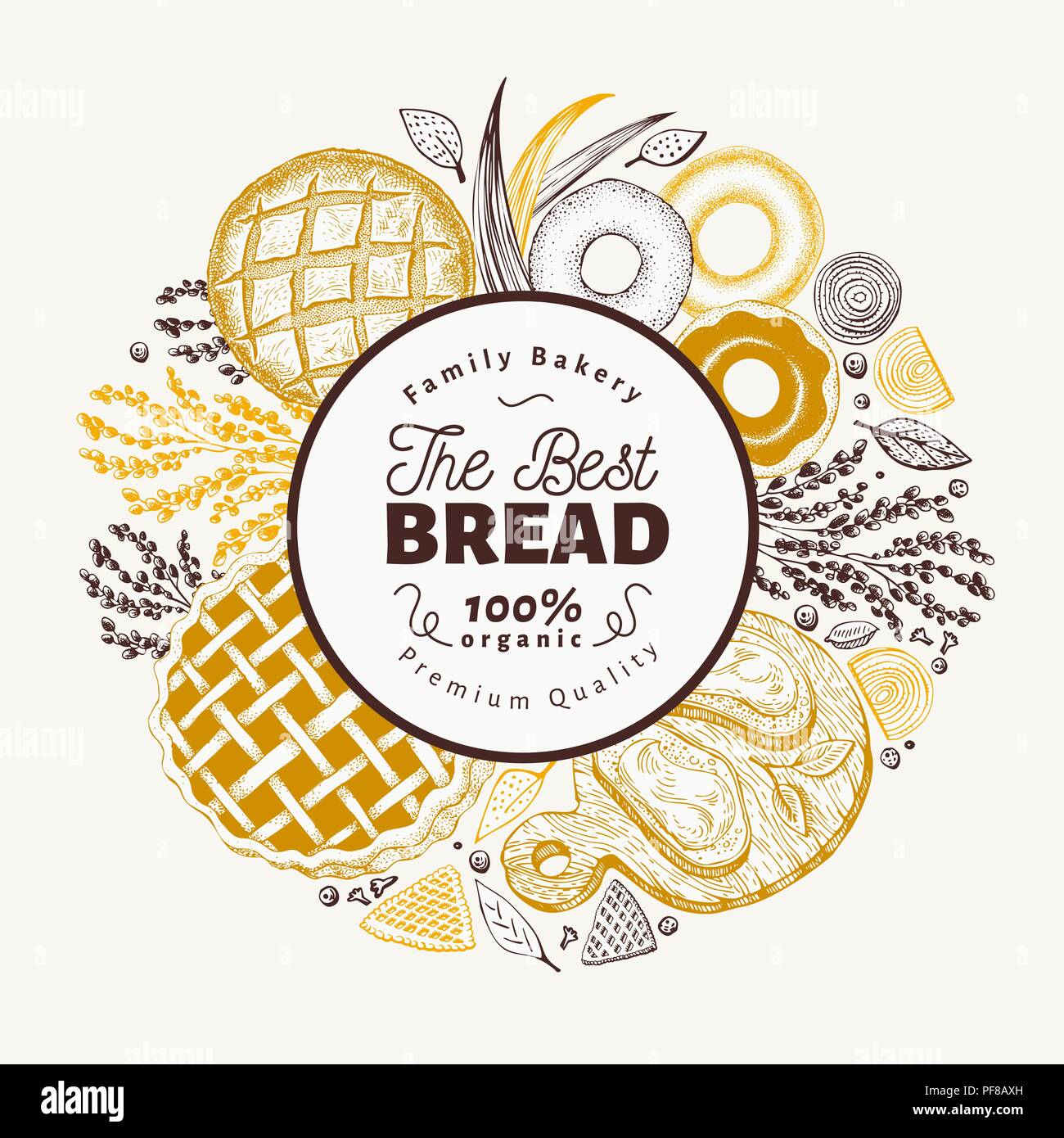Vector bakery hand drawn illustration. Background with bread and pastry ...