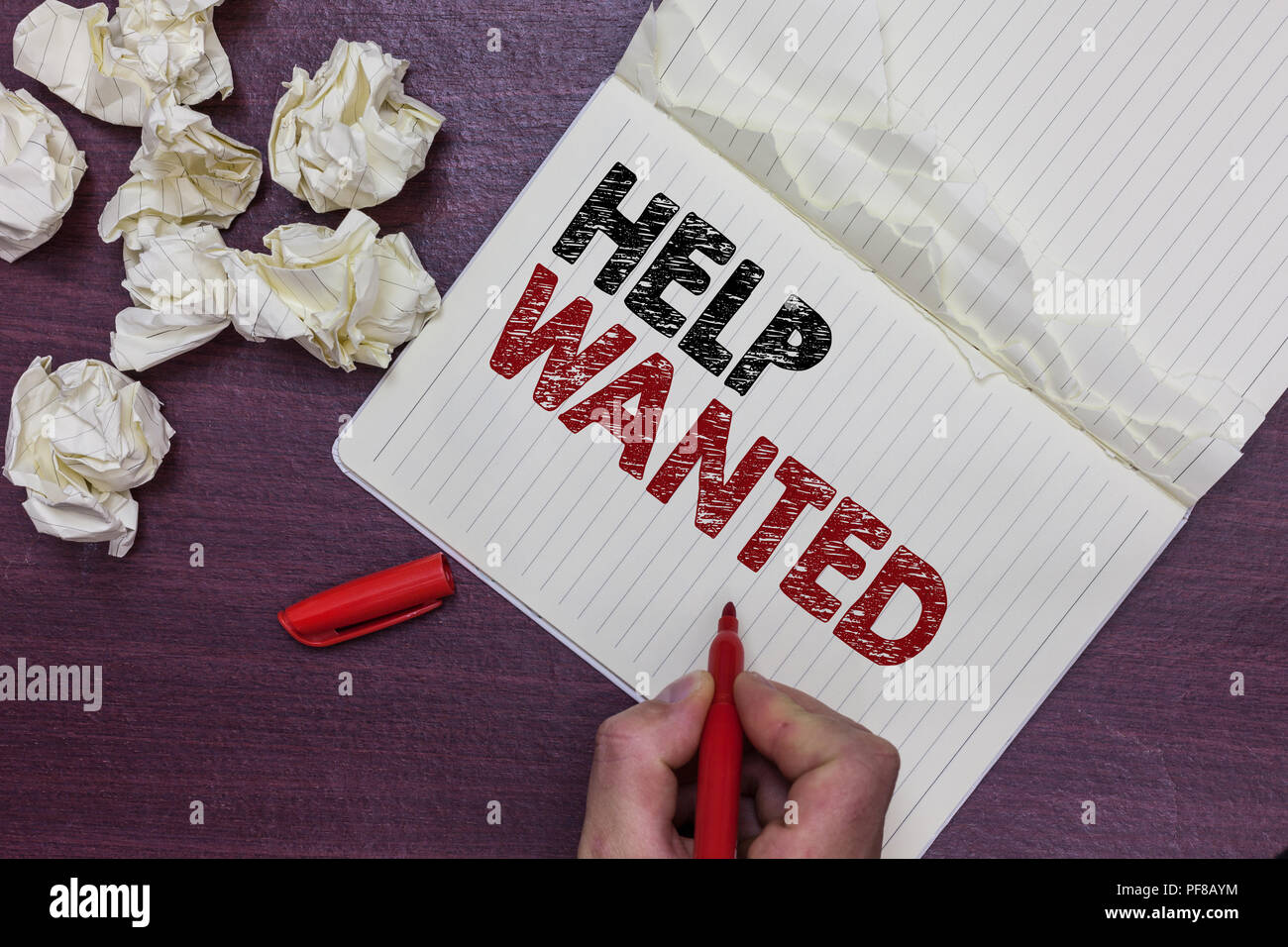 Handwriting text Help Wanted. Concept meaning advertisement placed in ...