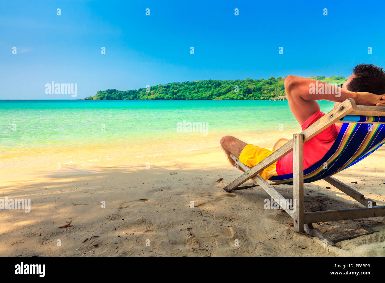 Happy travel tourist men enjoy vacation on tropical beach Stock Photo ...