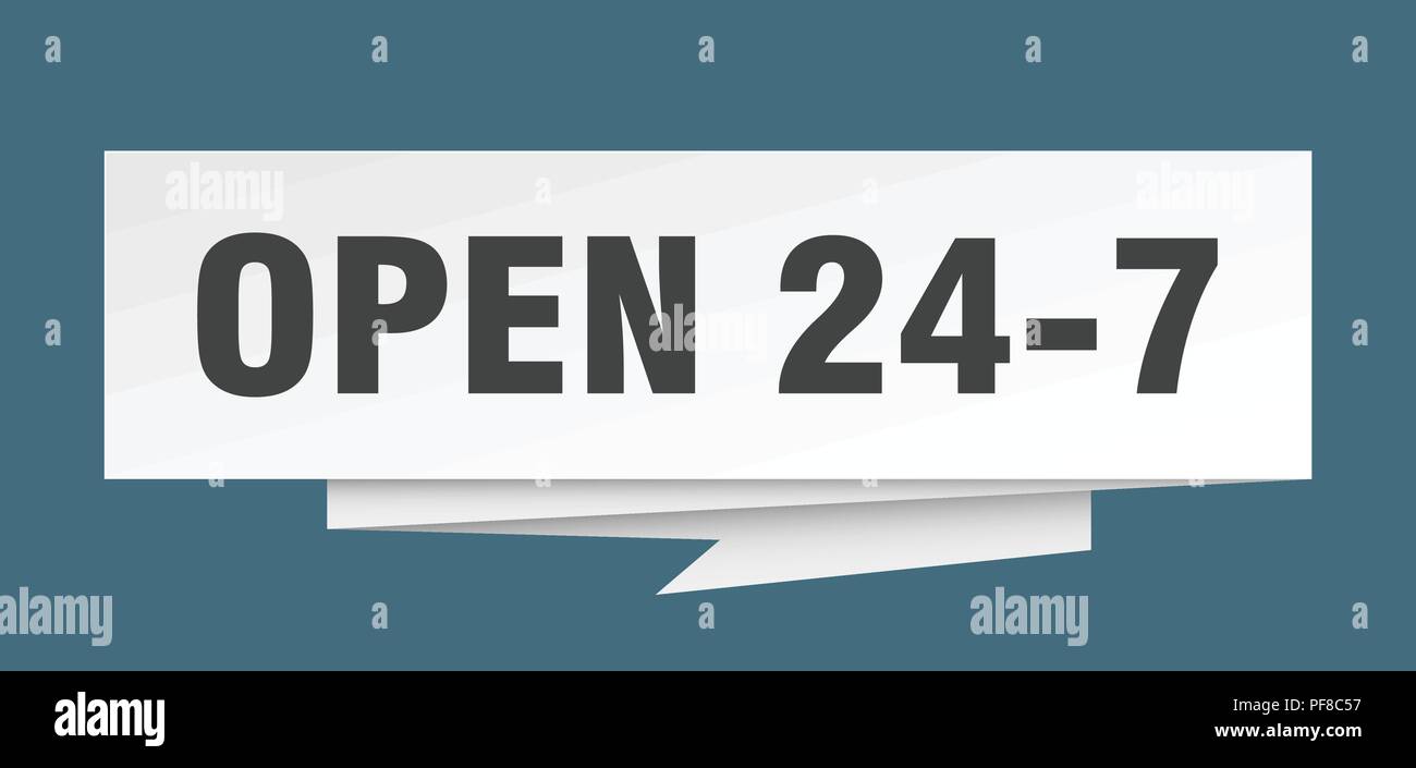 open 24 7 sign. open 24 7 paper origami speech bubble. open 24 7 tag ...