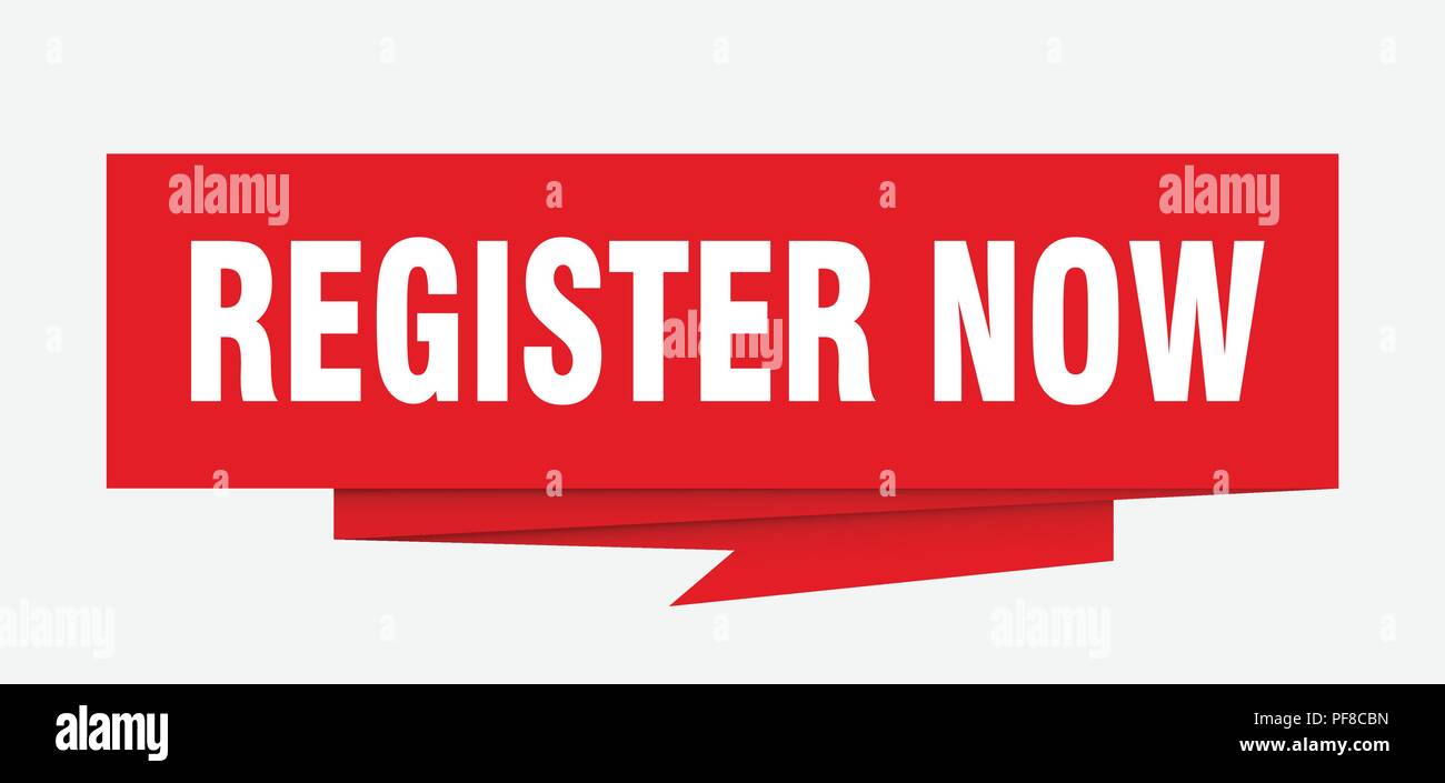 register now sign. register now paper origami speech bubble. register ...