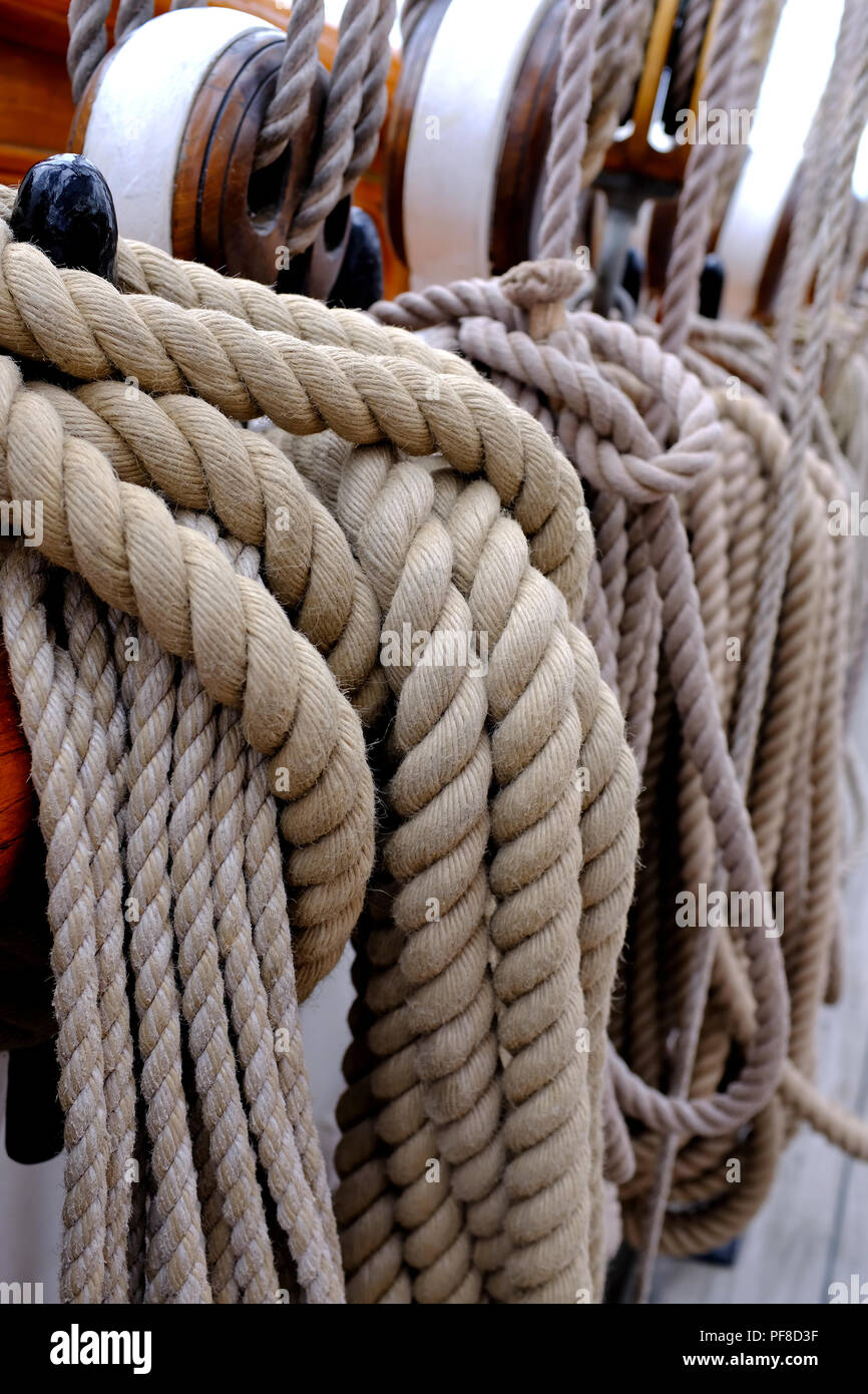 Rigging ropes on the deck of The Cutty Sark at Greenwich London UK ...